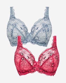 Pretty Secret 2 Pack Laura Pink Floral/Hot Pink Full Cup Bras B-H ...